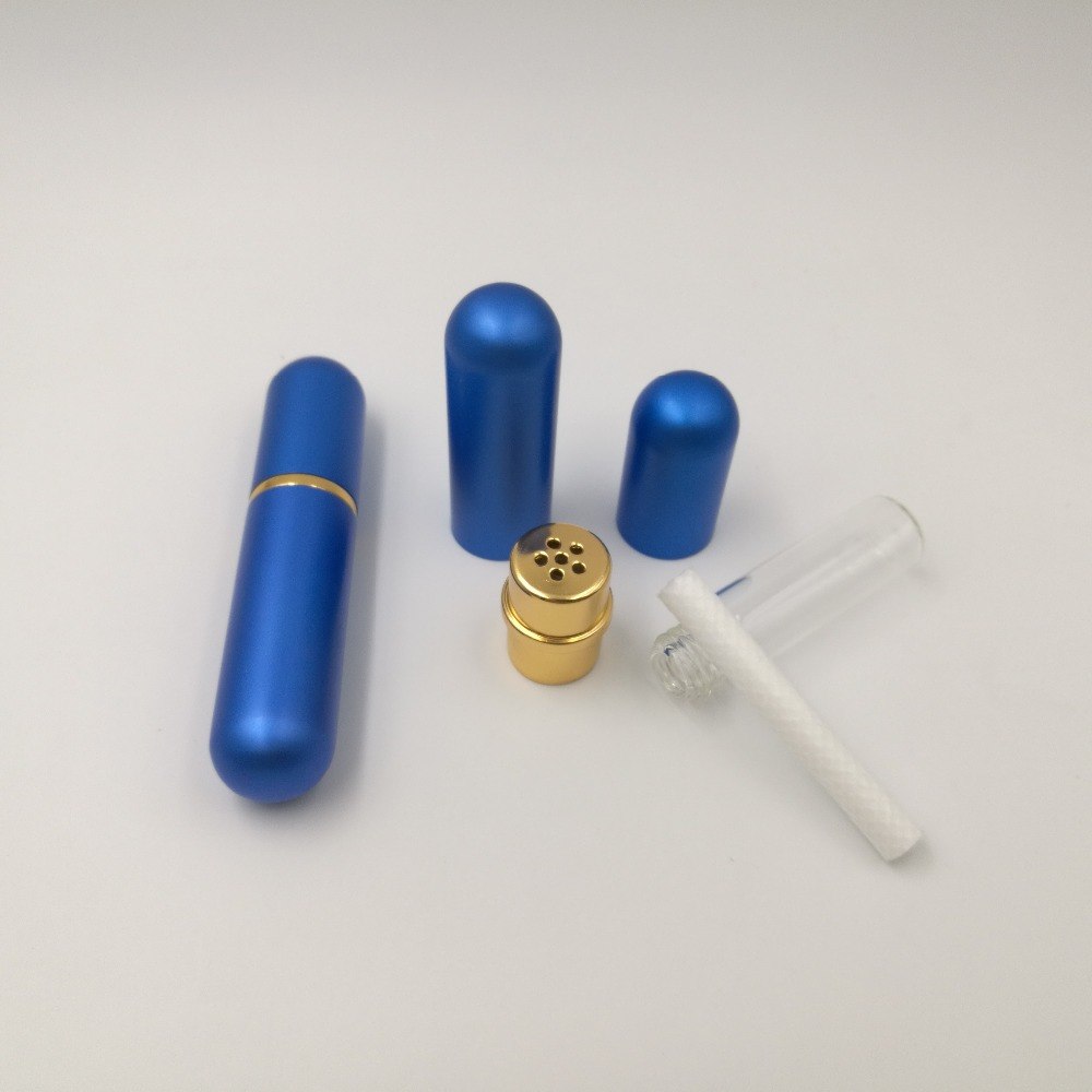 30pcs/lot Blue Aluminum Nasal Inhaler refillable aromatherapy essential ...